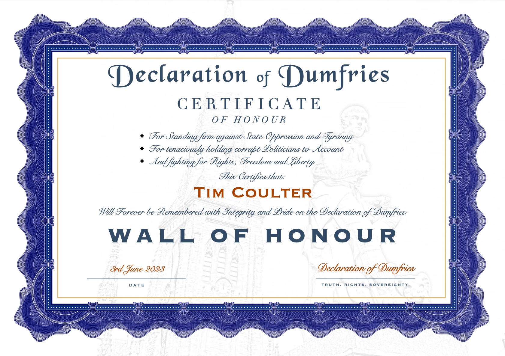 Wall of Honour – Declaration of Dumfries
